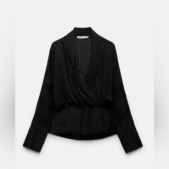 Zara | Tops | Zara New Woman S23 Black Zw Collection Semisheer Surplice ...